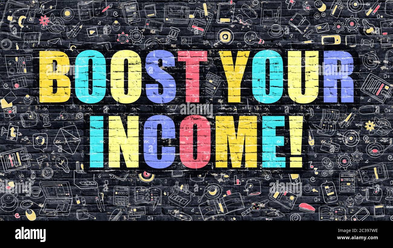 Multicolor Concept - Boost Your Income on Dark Brick Wall with Doodle ...