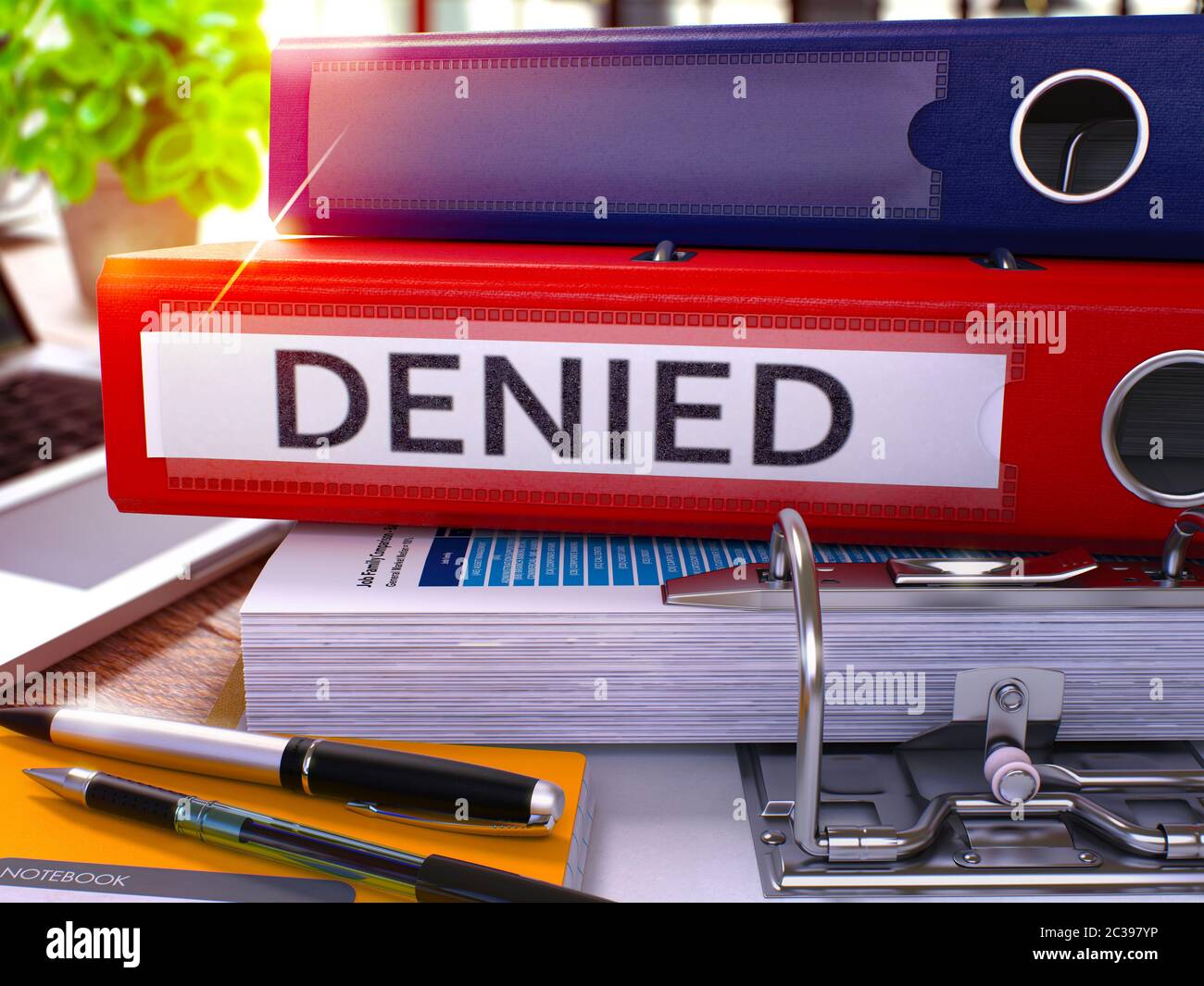 Red Office Folder with Inscription Denied on Office Desktop with Office ...