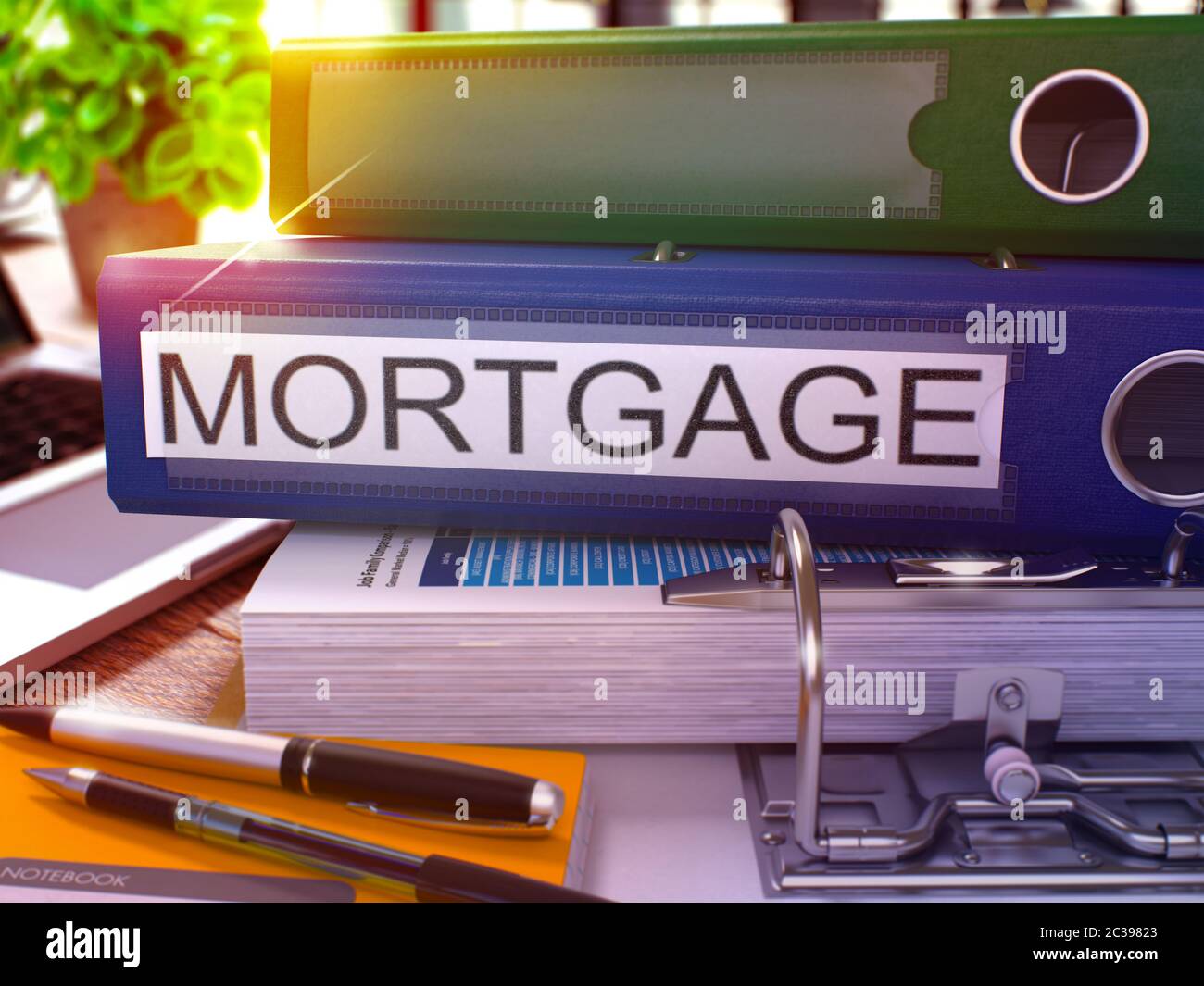 Blue Office Folder with Inscription Mortgage on Office Desktop with ...