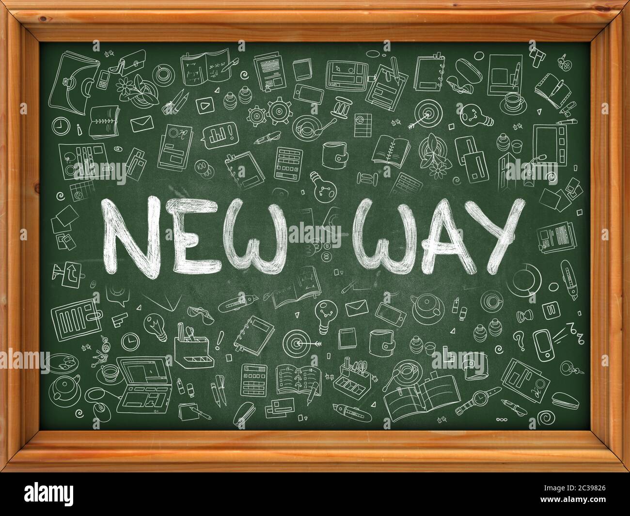 New Way - Hand Drawn on Green Chalkboard with Doodle Icons Around ...