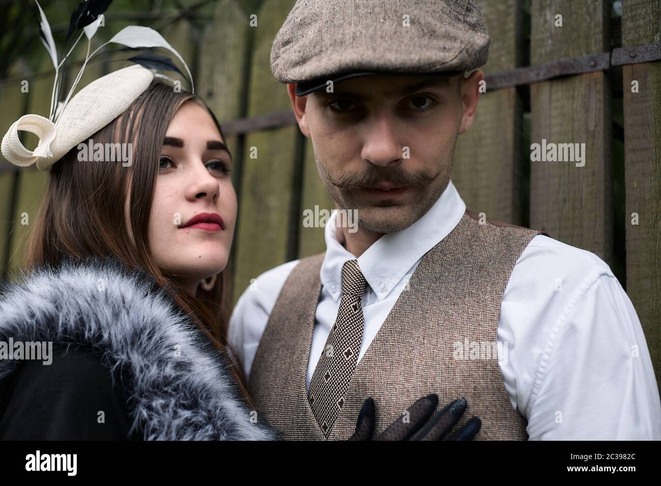 Portrait of a beautiful couple in vintage style. Retro style, classic ...