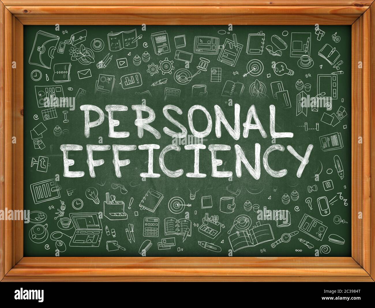 Personal Efficiency - Hand Drawn on Green Chalkboard with Doodle Icons ...