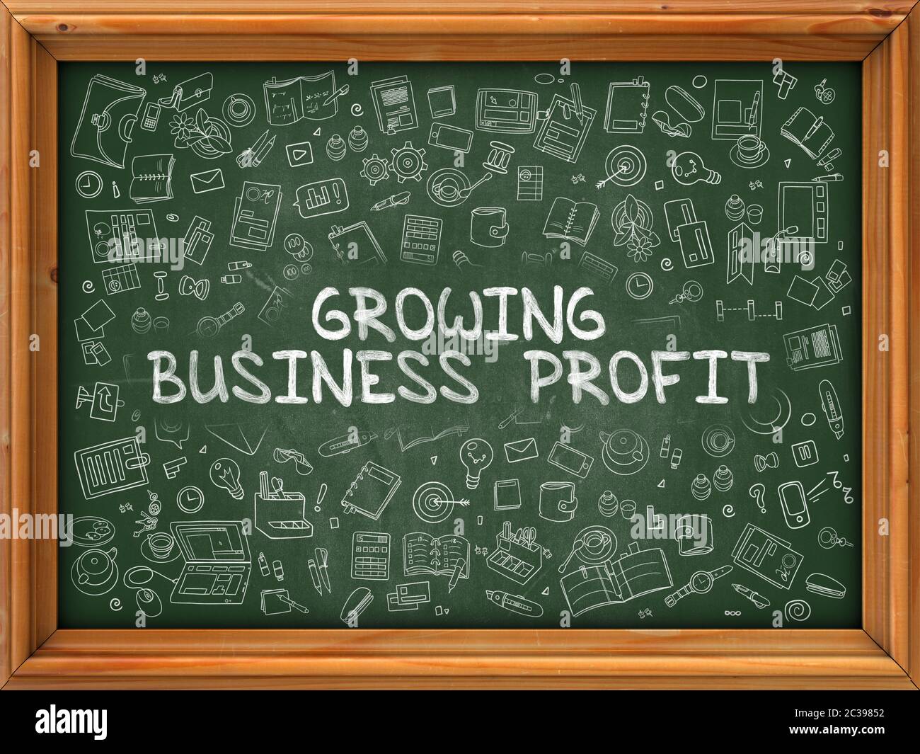 Green Chalkboard with Hand Drawn Growing Business Profit with Doodle ...