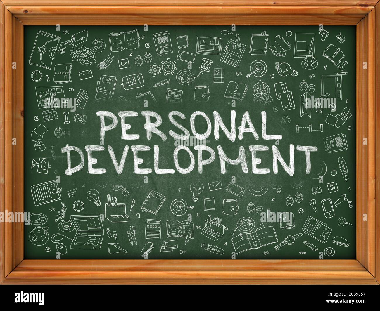 Personal Development - Hand Drawn on Green Chalkboard with Doodle Icons ...