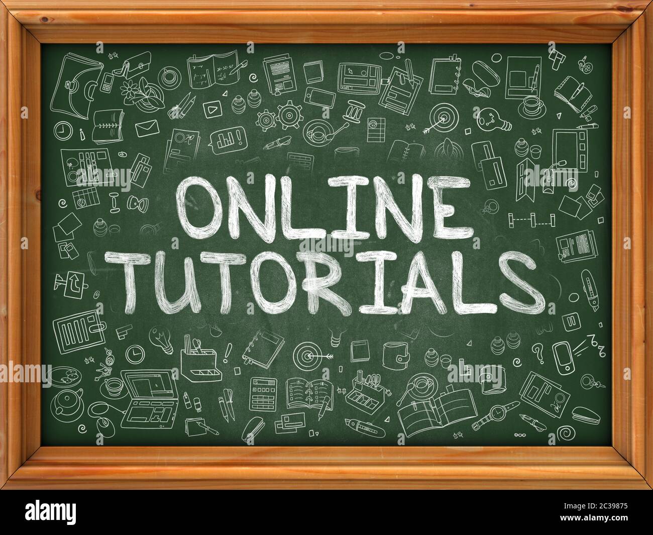 Online Tutorials - Hand Drawn on Green Chalkboard with Doodle Icons ...