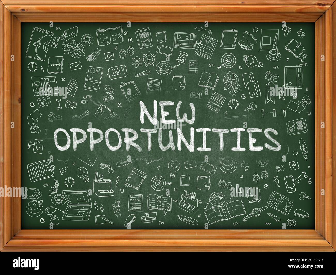 New Opportunities - Hand Drawn on Green Chalkboard with Doodle Icons ...