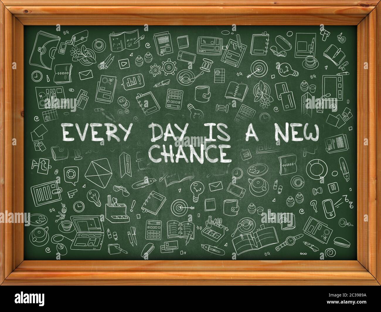 Every Day is a New Chance - Hand Drawn on Green Chalkboard with Doodle ...