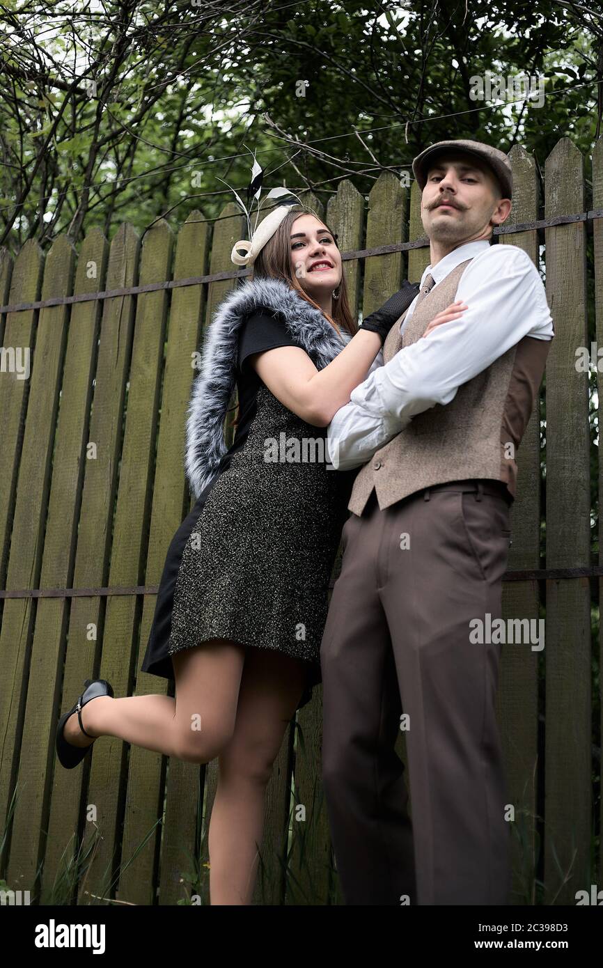 Portrait of a beautiful couple in vintage style. Retro style, classic ...