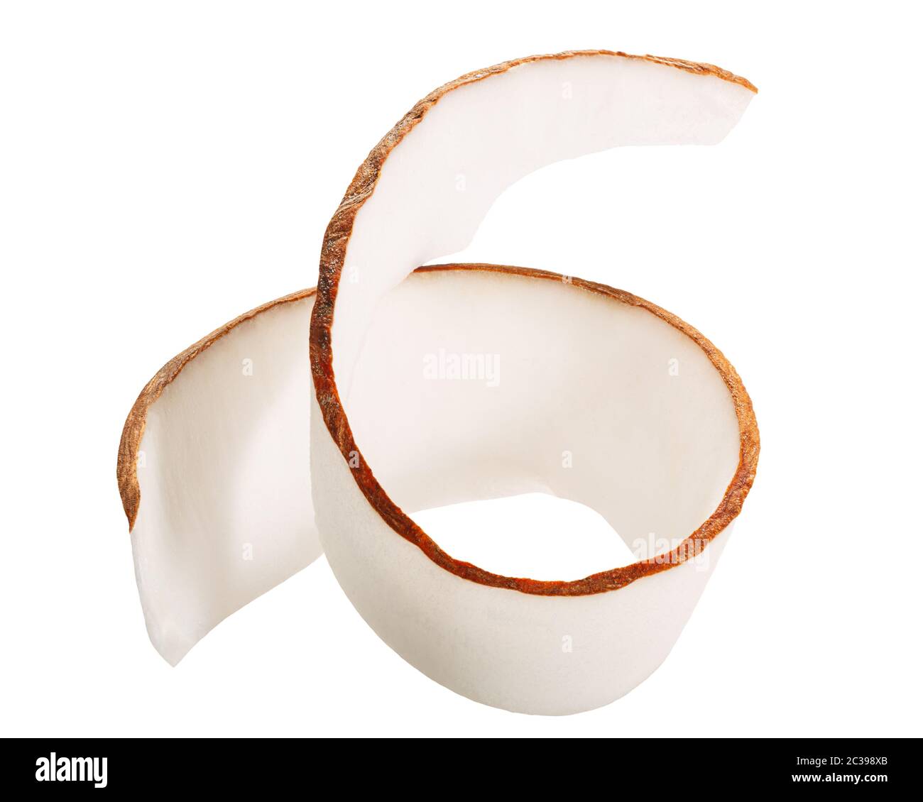 Coconut shaving, curl or rolled up slice of kernel meat, isolated Stock ...