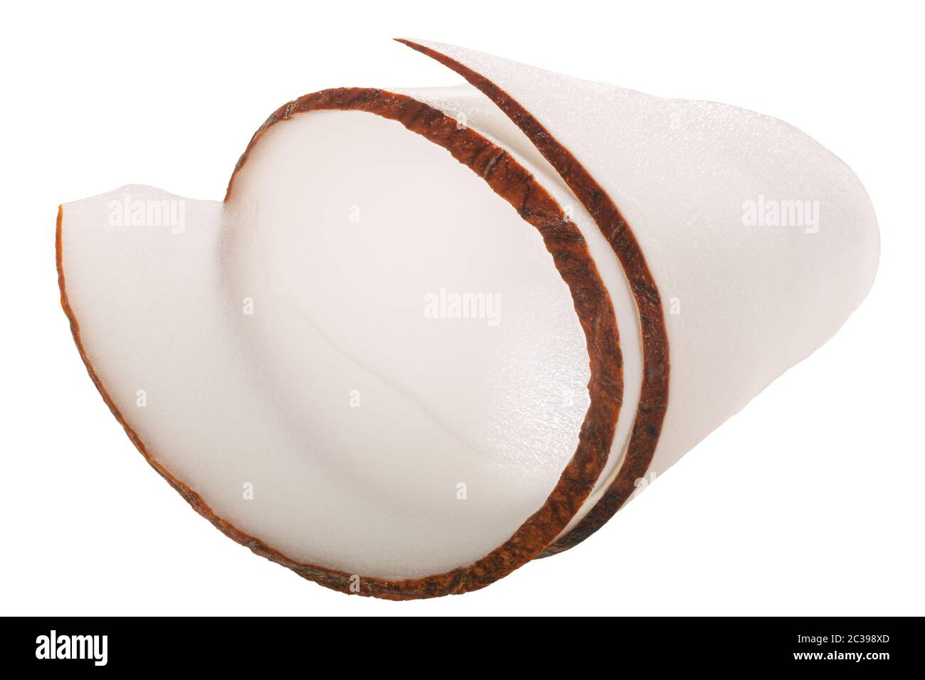 Coconut shaving, curl or rolled up slice of kernel meat, isolated Stock ...