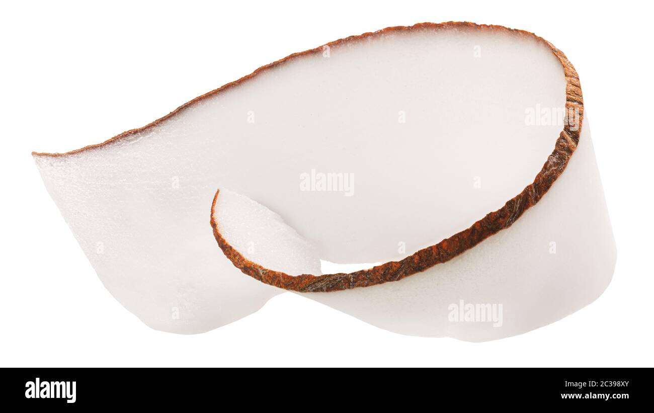 Coconut shaving, curl or rolled up slice of kernel meat, isolated Stock ...