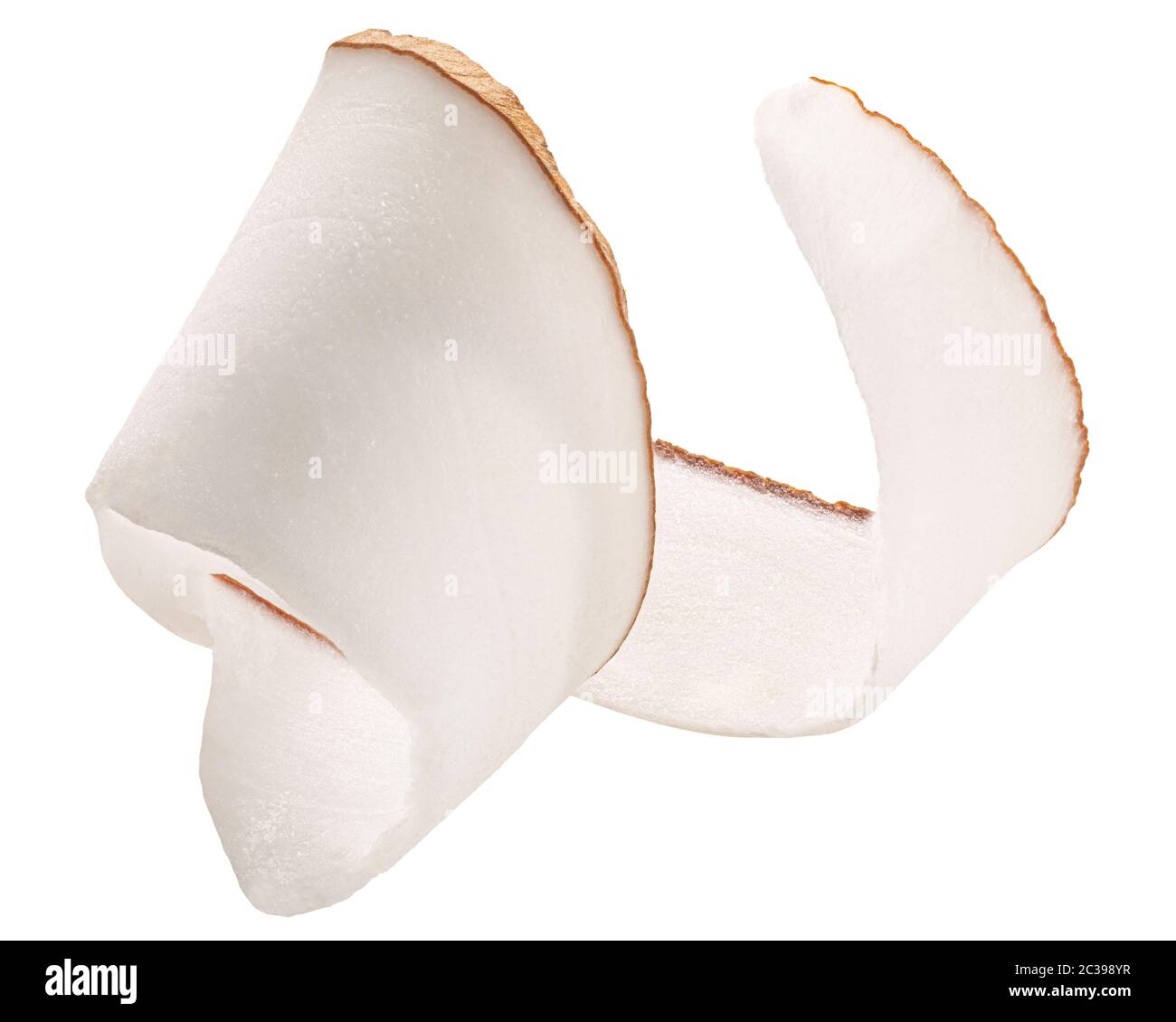 Coconut shaving, curl or rolled up slice of kernel meat, isolated Stock ...