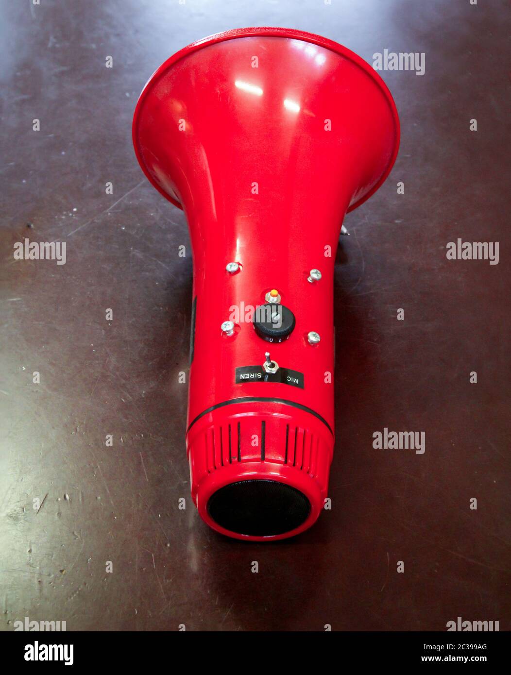 There is a fire department megaphone on the table Stock Photo - Alamy