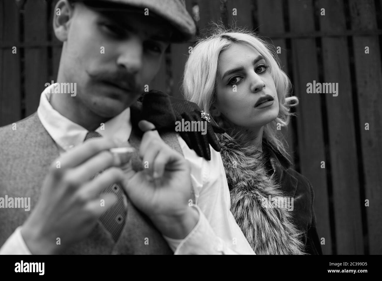 Portrait of a beautiful couple in vintage style. Retro style, classic ...