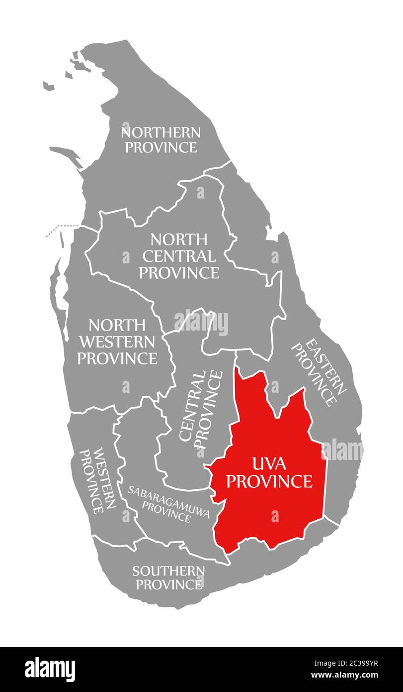 Uva Province red highlighted in map of Sri Lanka Stock Photo - Alamy