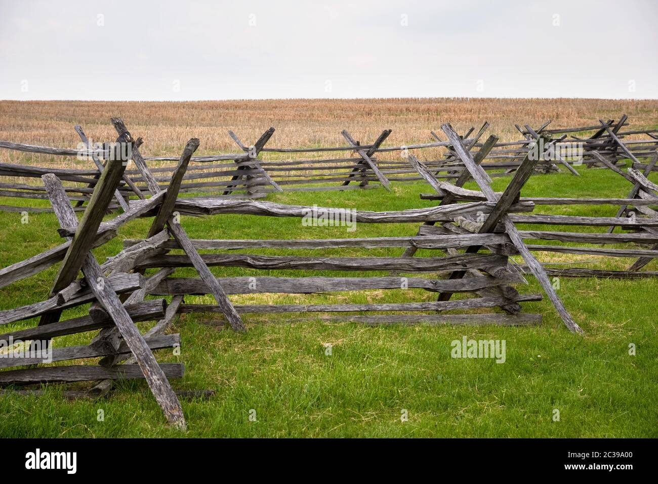 Wooden barrier on civil war battlefield Stock Photo - Alamy