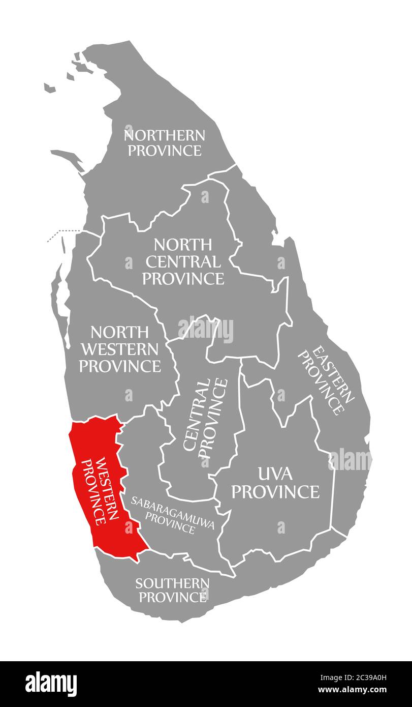 Western Province red highlighted in map of Sri Lanka Stock Photo - Alamy