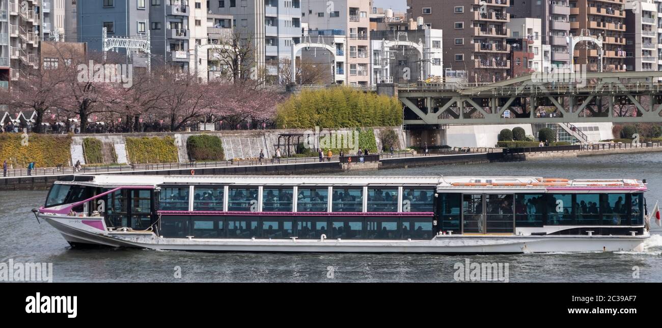 Futuristic looking water bus at Sumida Rover, Tokyo, Japan Stock Photo ...