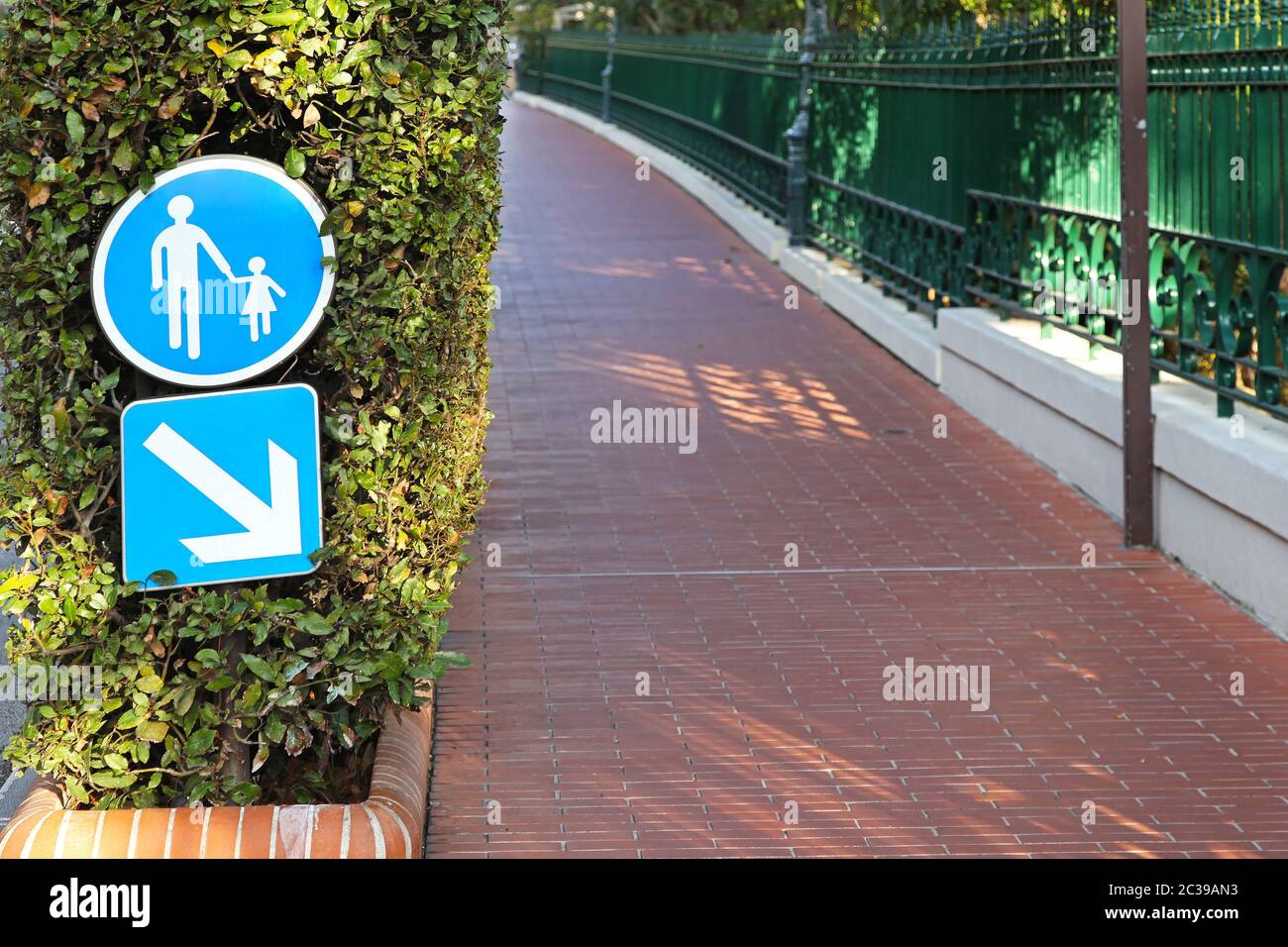 Segregated pedestrian path sidewalk with bricks Stock Photo - Alamy