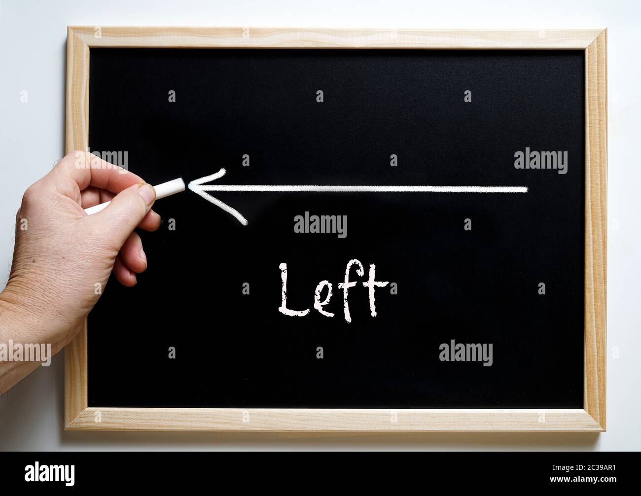blackboard with writing left and an arrow indicating the left Stock ...