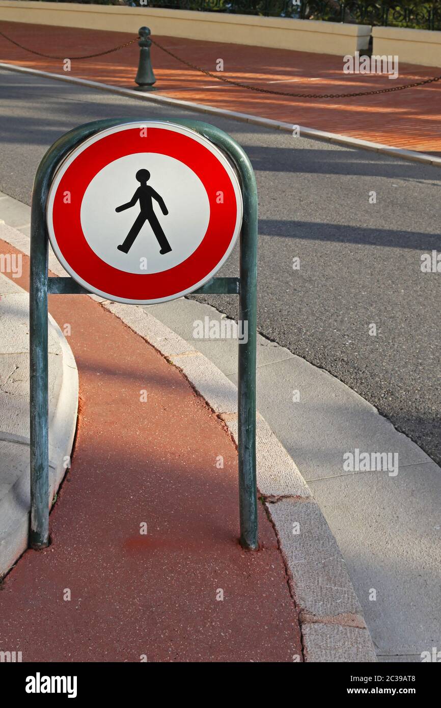 Warning traffic sign for prohibited pedestrian access Stock Photo - Alamy