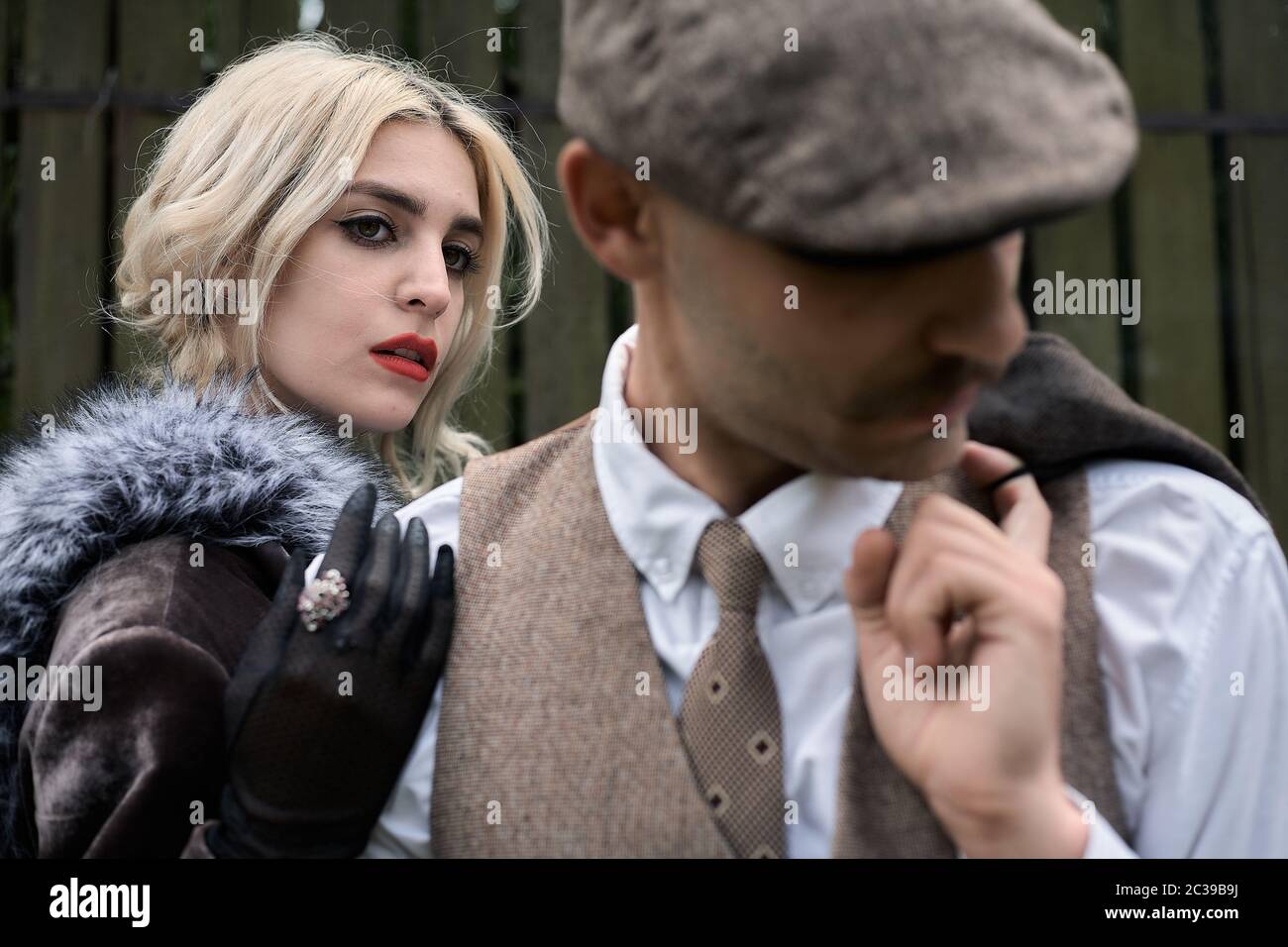 Portrait of a beautiful couple in vintage style. Retro style, classic ...