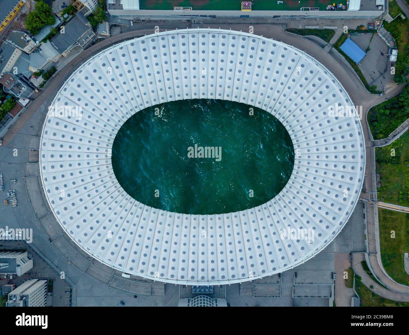 Top football stadium with sea water Stock Photo - Alamy