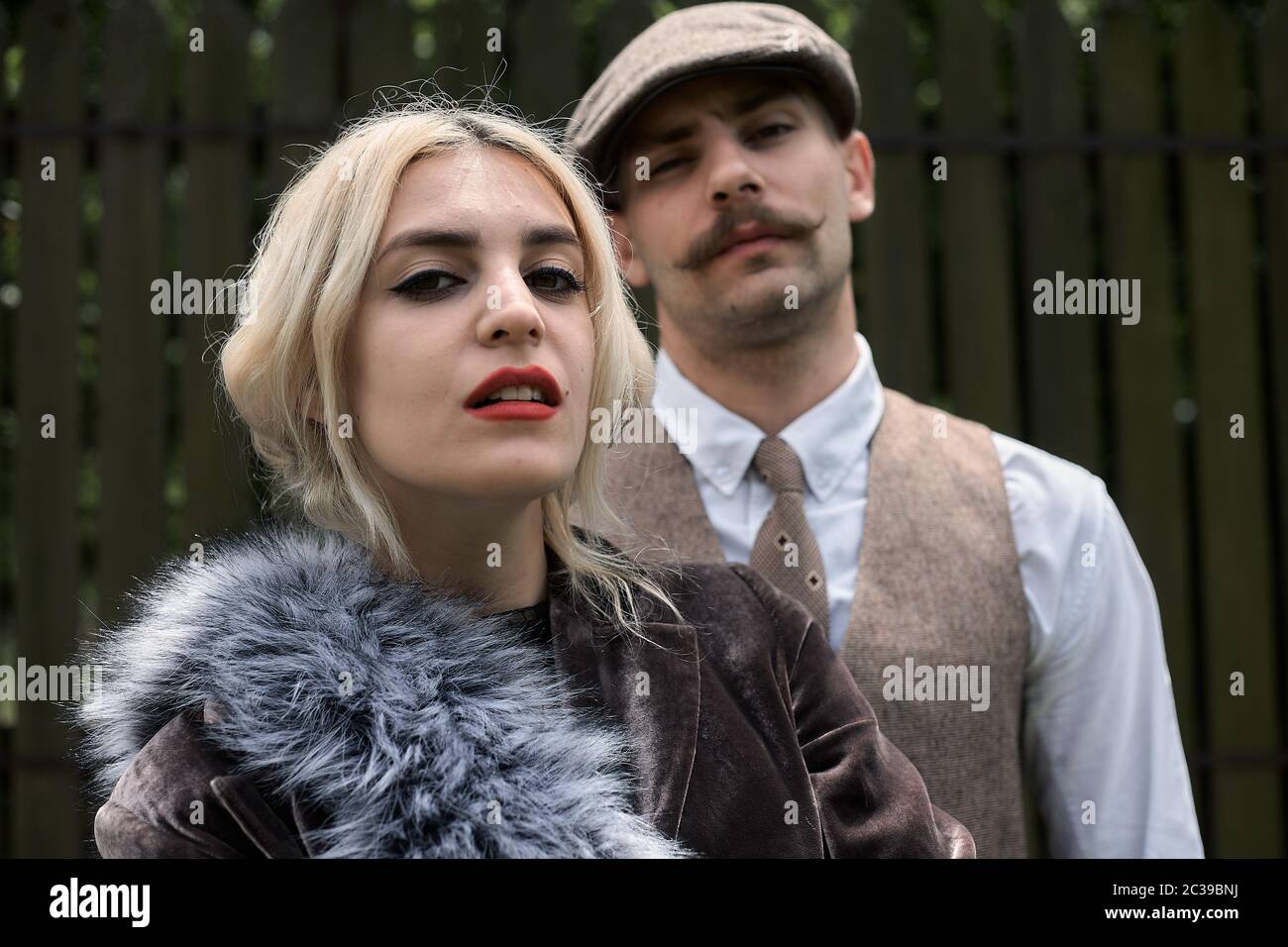 Portrait of a beautiful couple in vintage style. Retro style, classic ...