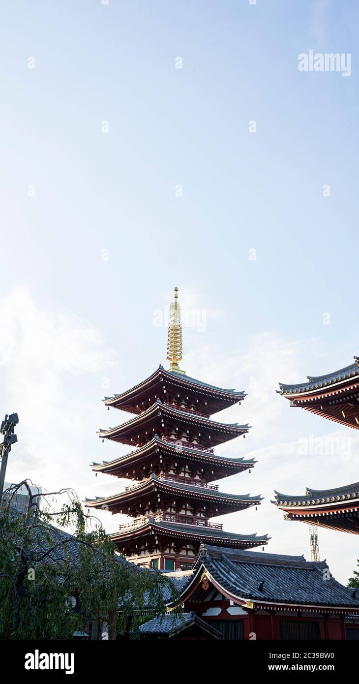 Senso Ji temple red pagoda tower culture architecture Stock Photo - Alamy