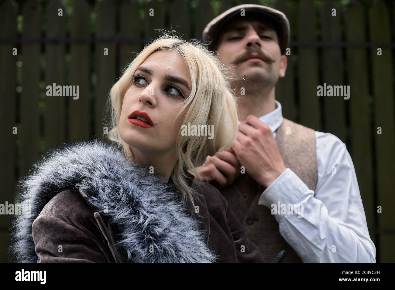 Portrait of a beautiful couple in vintage style. Retro style, classic ...