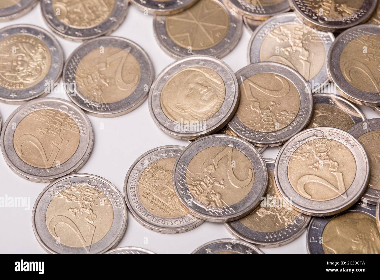Close up top view image of large amount of Euro money coins Stock Photo ...