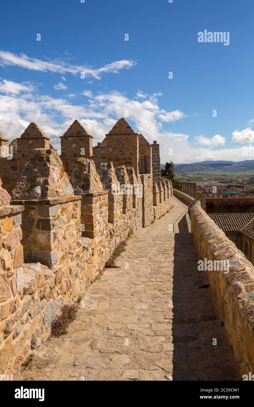 Ancient fortification of Avila, from the top of the walls, Castile and ...