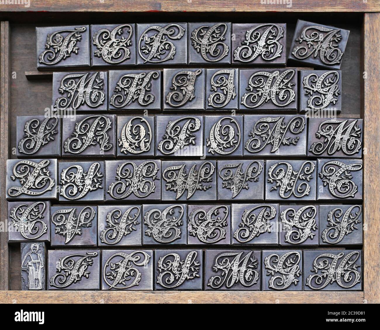 Vintage style type letters for printer press Stock Photo - Alamy