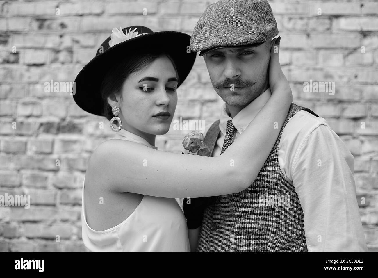 Portrait of a beautiful couple in vintage style. Retro style, classic ...