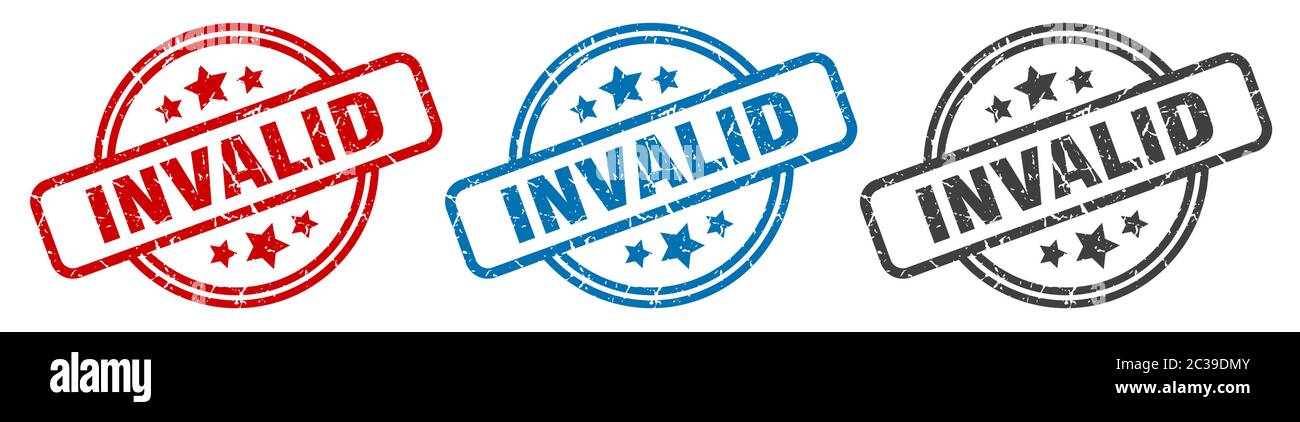 invalid stamp. invalid round isolated sign. invalid label set Stock ...