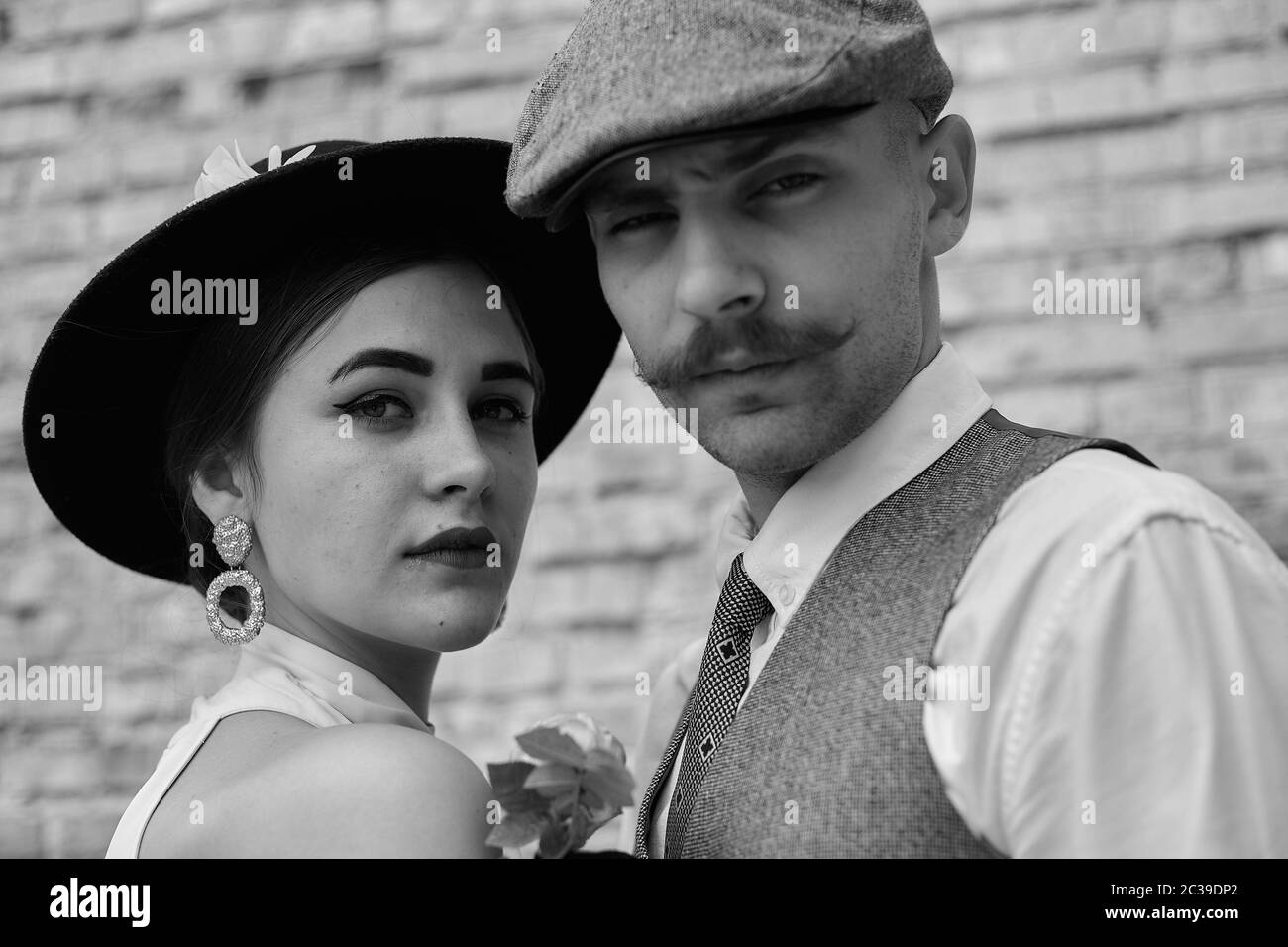 Portrait of a beautiful couple in vintage style. Retro style, classic ...