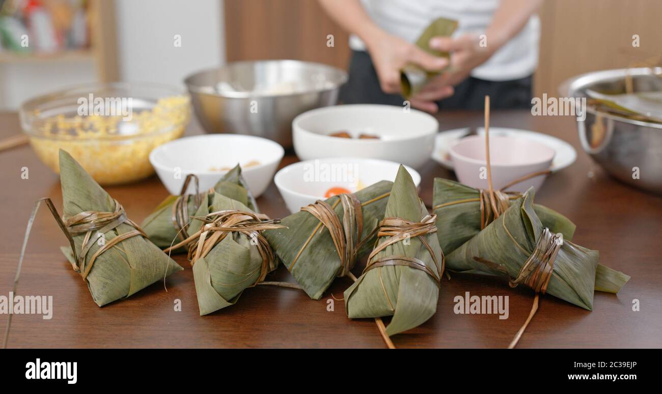 Making process of rice dumpling at home Stock Photo - Alamy