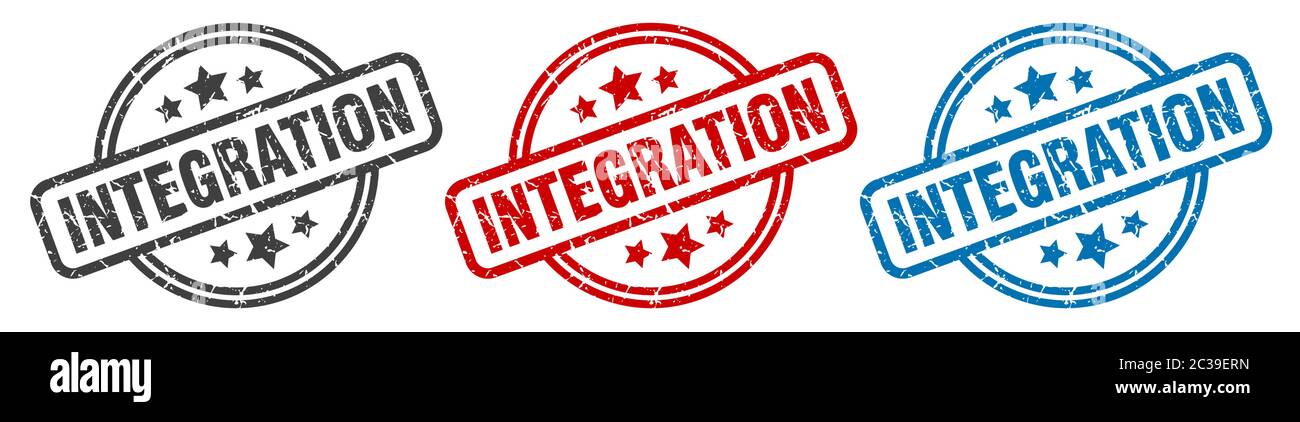 integration stamp. integration round isolated sign. integration label ...