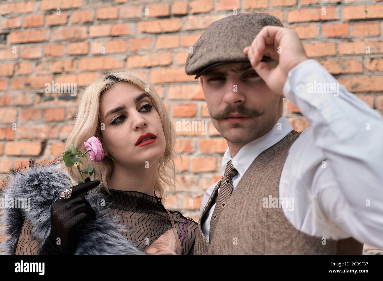 Portrait of a beautiful couple in vintage style. Retro style, classic ...