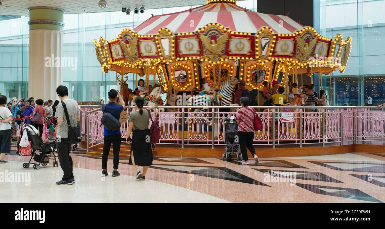 Ma On Shan, Hong Kong 11 July 2019- Carousel inside shopping mall Stock ...