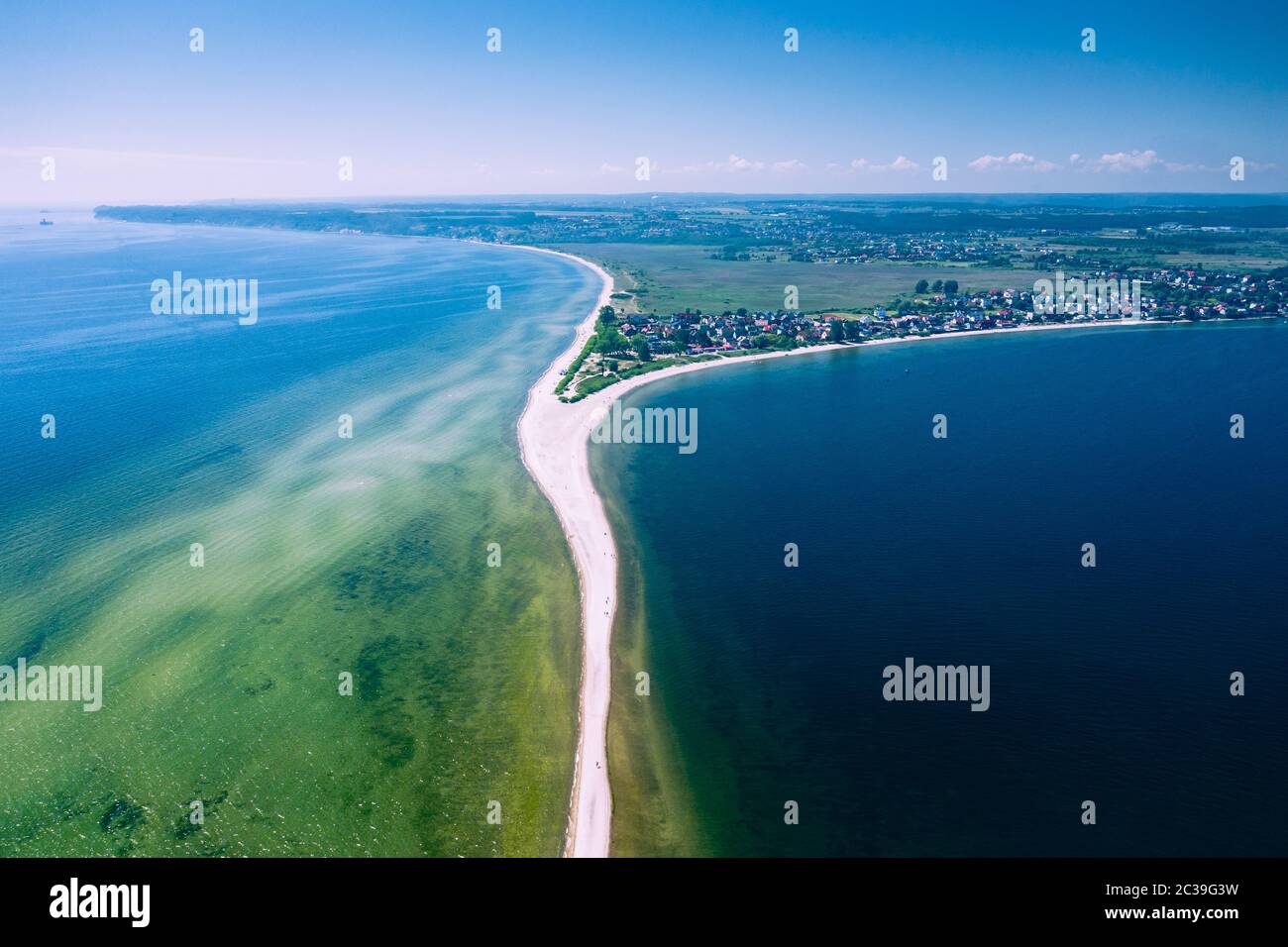 Rewa, Poland. Aerial view of Isthmus Rewski in summer at the Baltic Sea ...