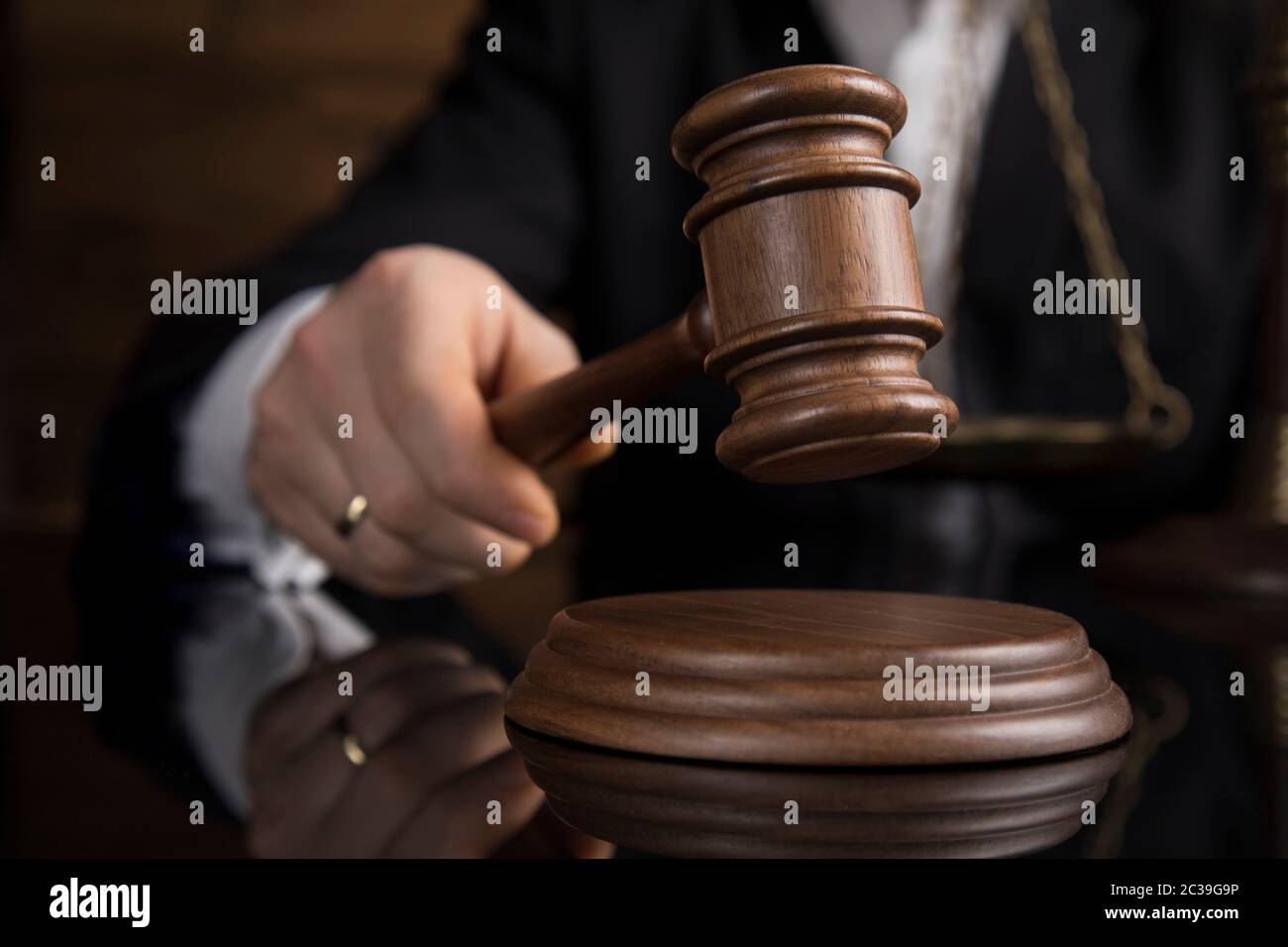Justice and law concept. Male judge in a courtroom Stock Photo - Alamy
