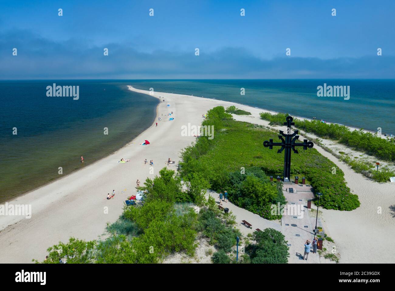 Rewa, Poland. Aerial view of Isthmus Rewski in summer at the Baltic Sea ...