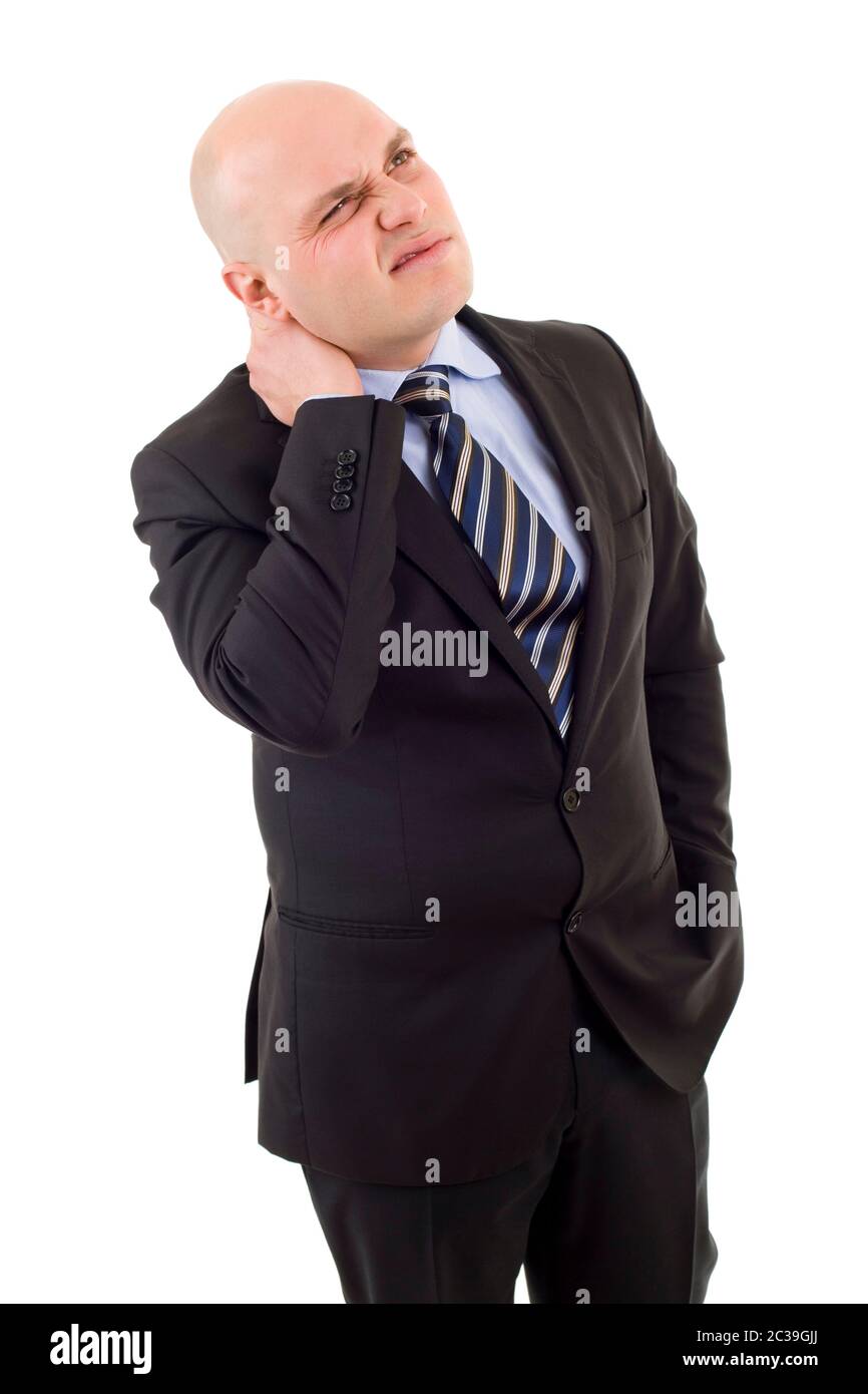 Young businessman with strong back pain, isolated on white background ...