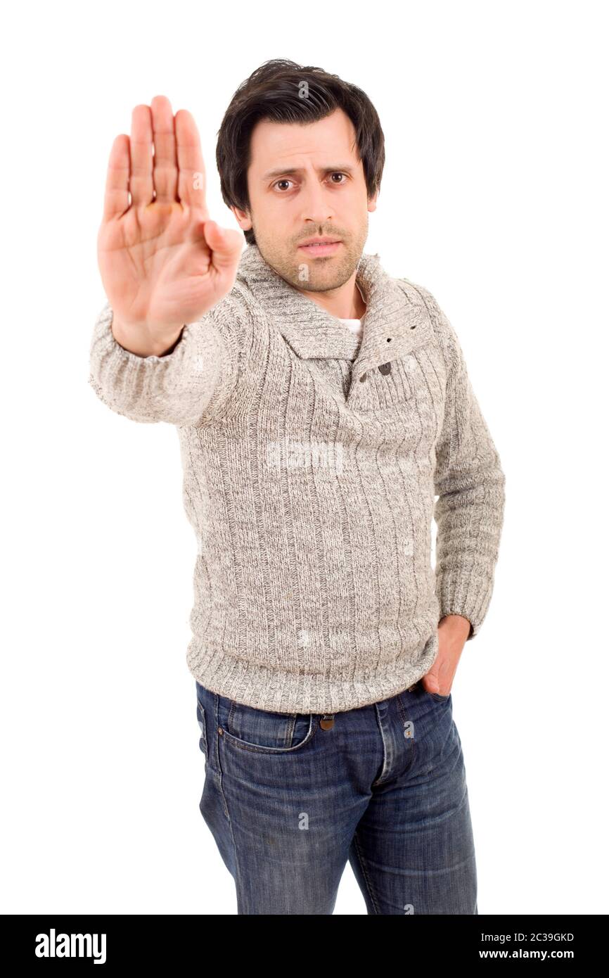 young man making stop with his hand Stock Photo - Alamy