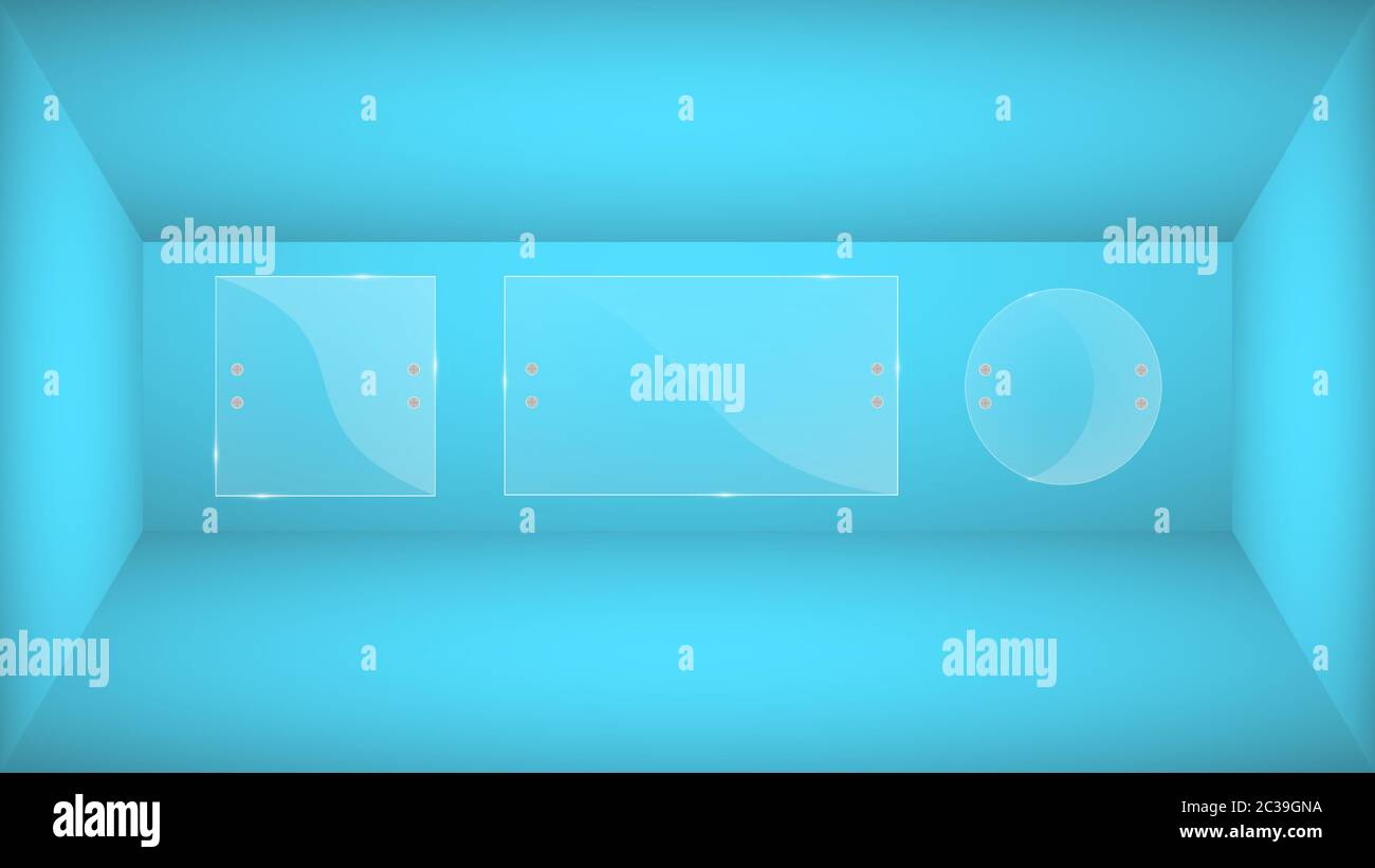 Glass plates are installed. Vector glass banners on a blue background ...