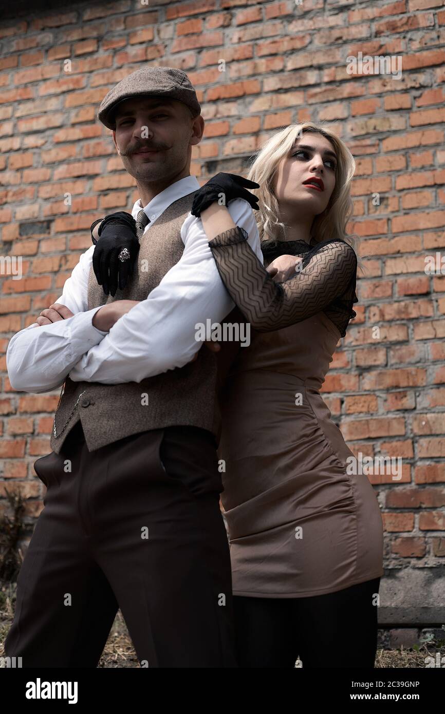 Portrait of a beautiful couple in vintage style. Retro style, classic ...