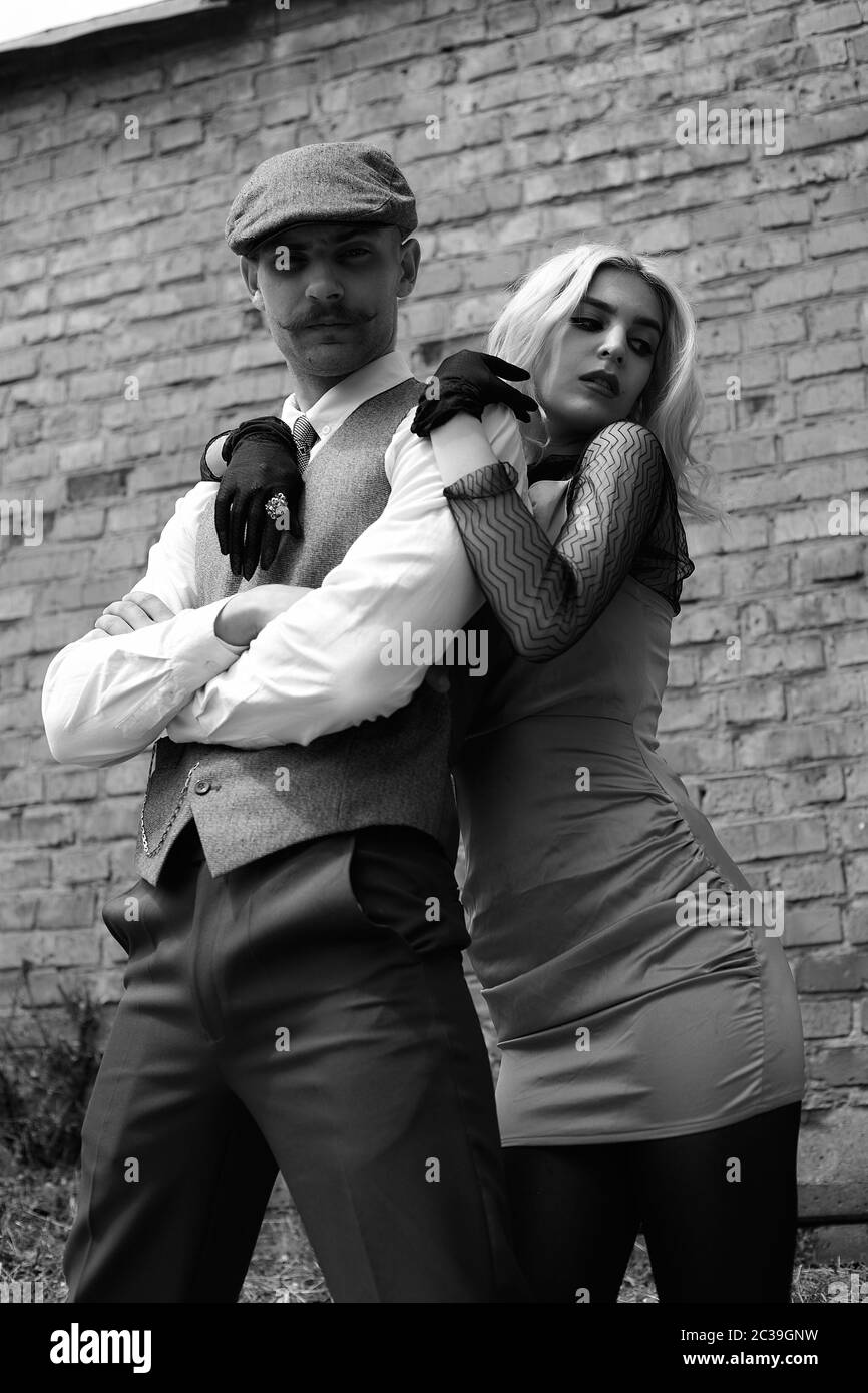 Portrait of a beautiful couple in vintage style. Retro style, classic ...
