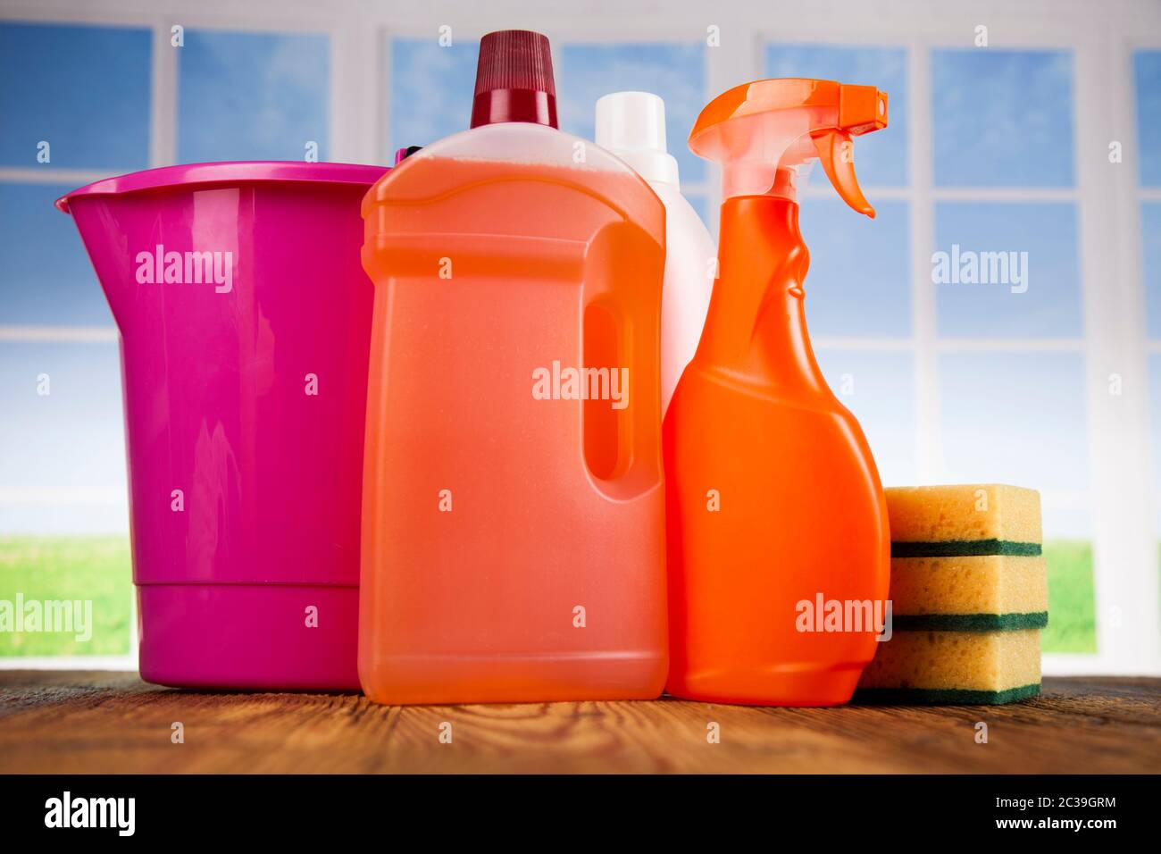 Cleaning Equipment and window background Stock Photo - Alamy