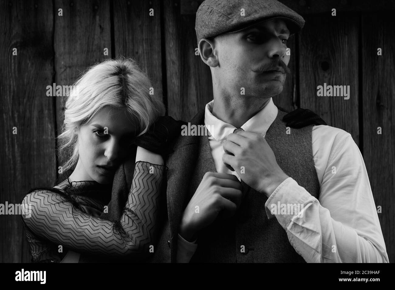 Portrait of a beautiful couple in vintage style. Retro style, classic ...